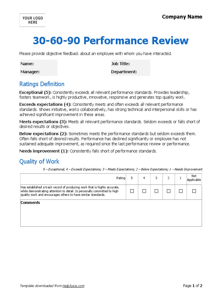 8 30 60 90 Performance Review | PDF | Performance Appraisal | Workplace