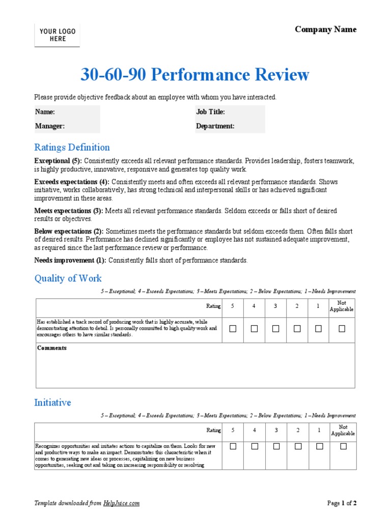 8 30 60 90 Performance Review | PDF | Performance Appraisal | Workplace