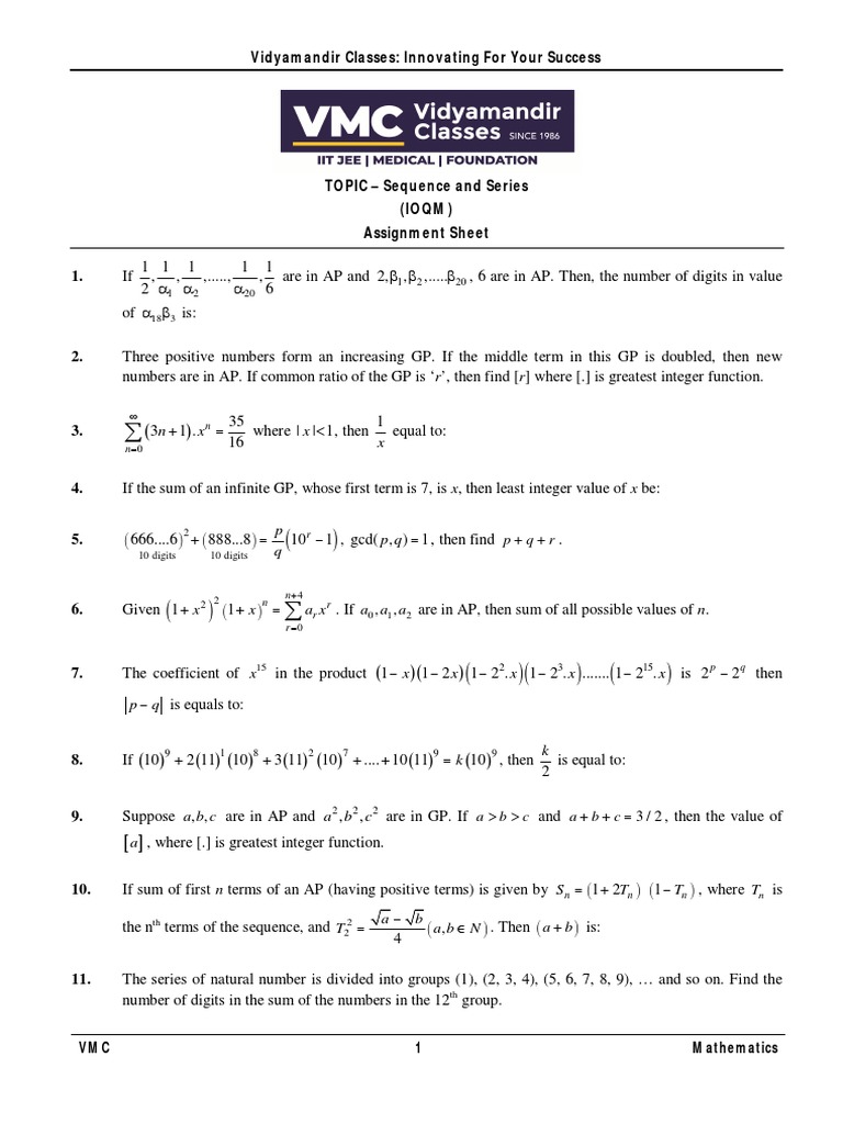 Sequence and Series Assignment | PDF | Summation | Sequence