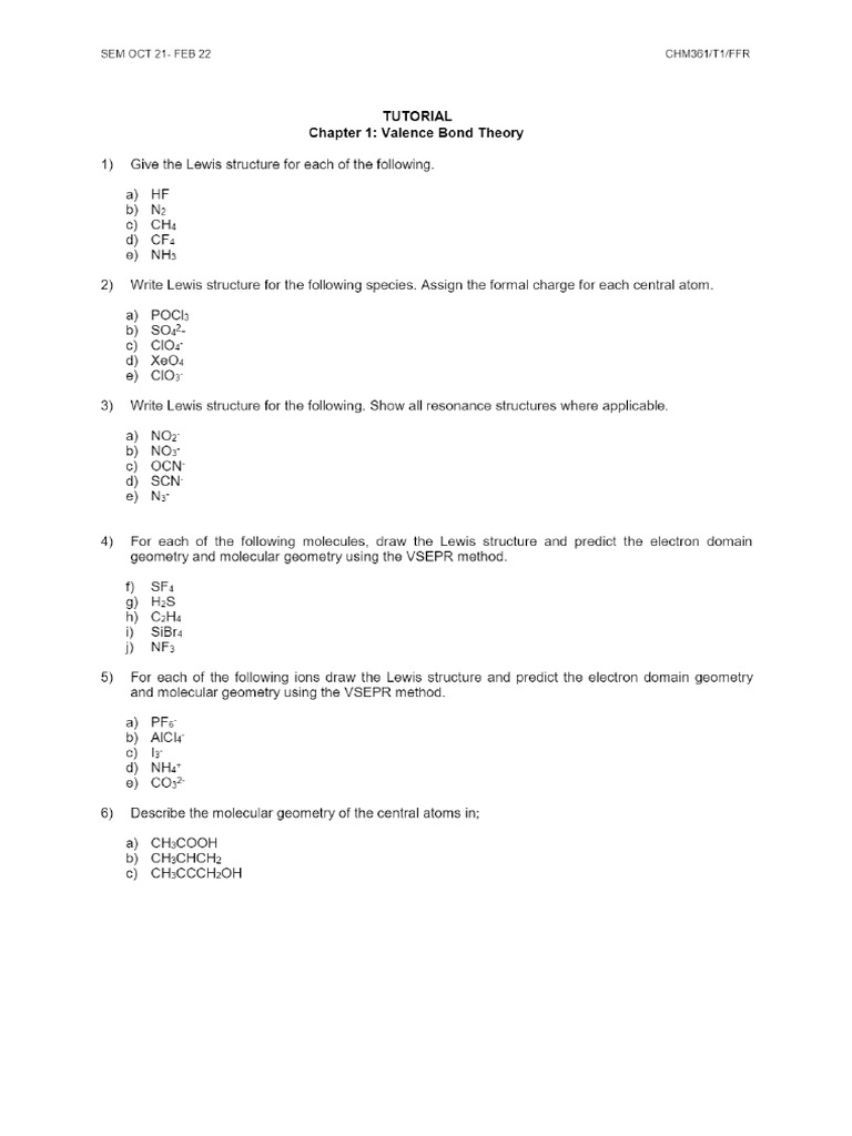 Tutorial 1 CHM 361 | PDF
