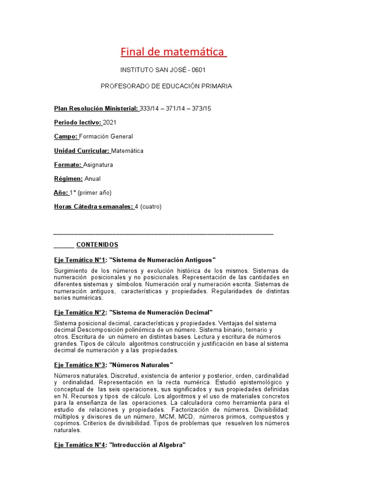 Final de Matemática | PDF | Sustracción | Número natural