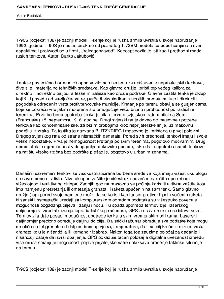 ZRNO Savremeni-Tenkovi-Ruski-T-90s-Tenk-Tree-Generacije | PDF