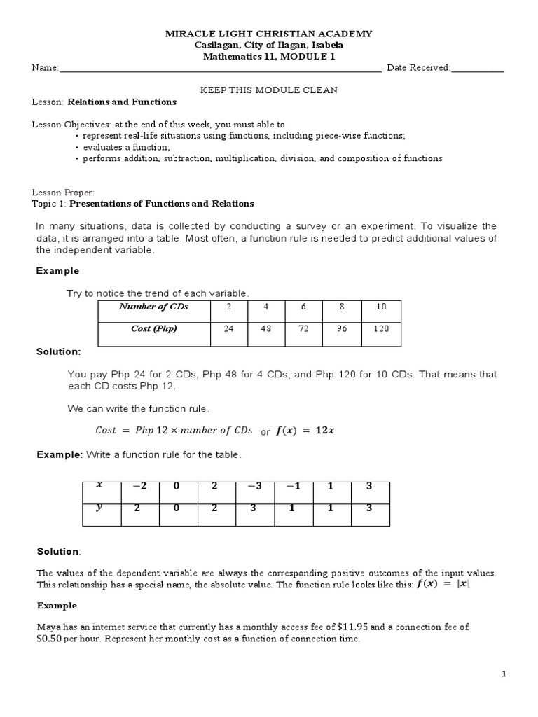 Print Math 11 Mod 1 | PDF | Function (Mathematics) | Speed