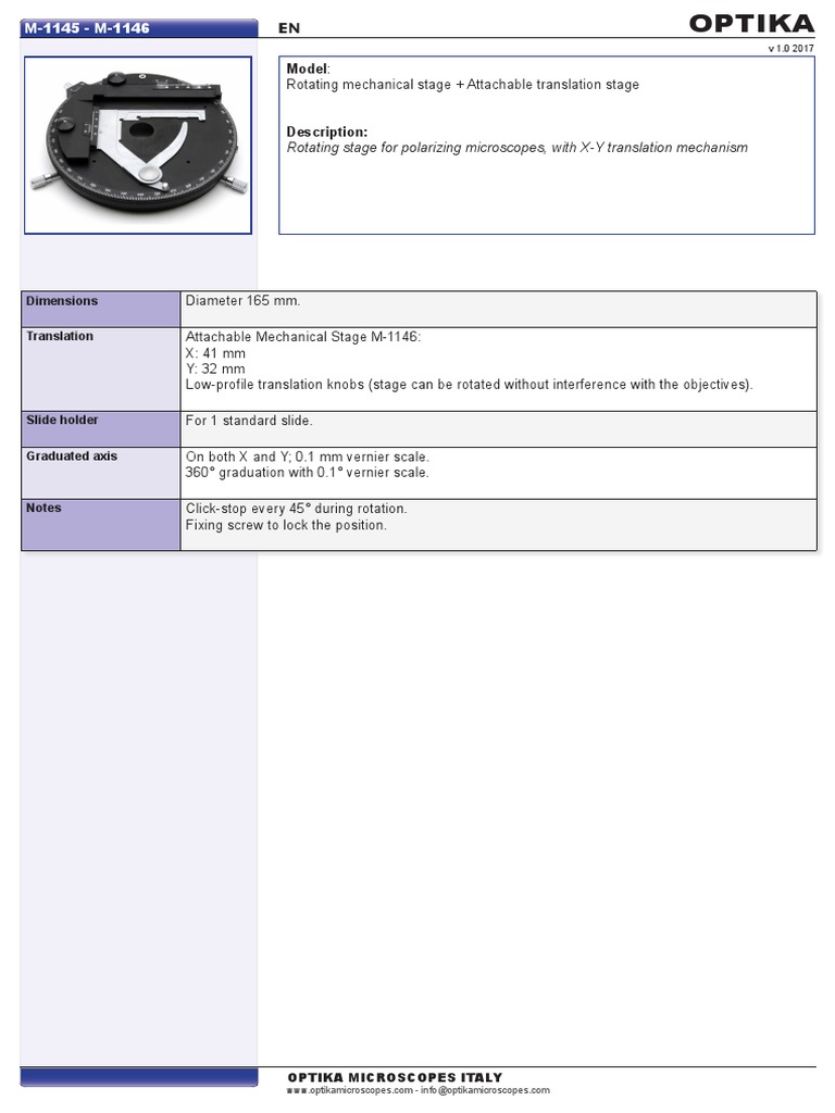 OPTIKA M-1145 M-1146 Technical Datasheet EN | PDF