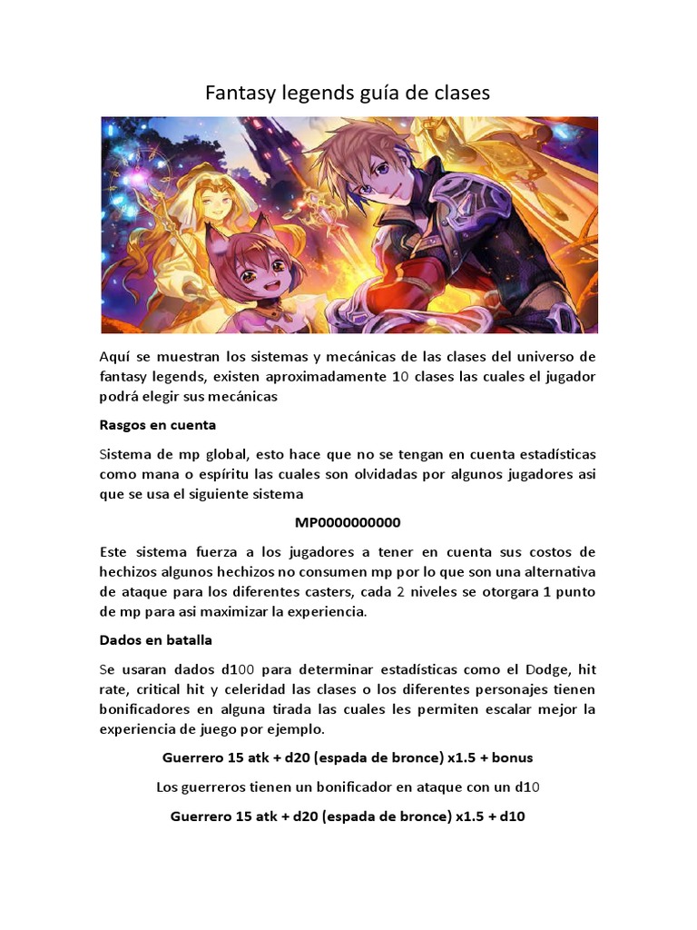 Fantasy Legends Guia de Clases | PDF