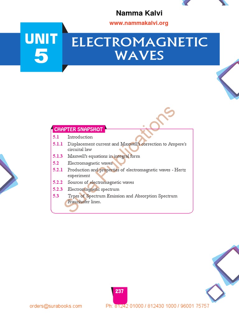 Namma Kalvi 12th Physics Unit 5 Sura English Medium Guide | PDF | Electromagnetic Radiation | Waves