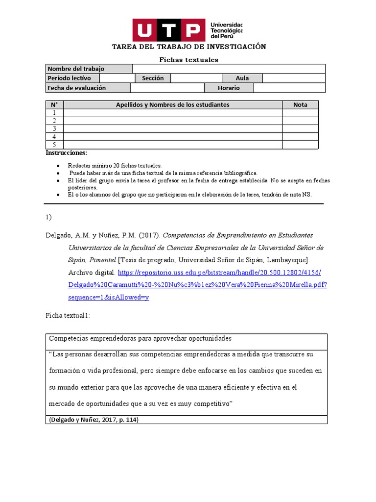 Formato de Entrega de Tarea de Fichas Textuales | PDF