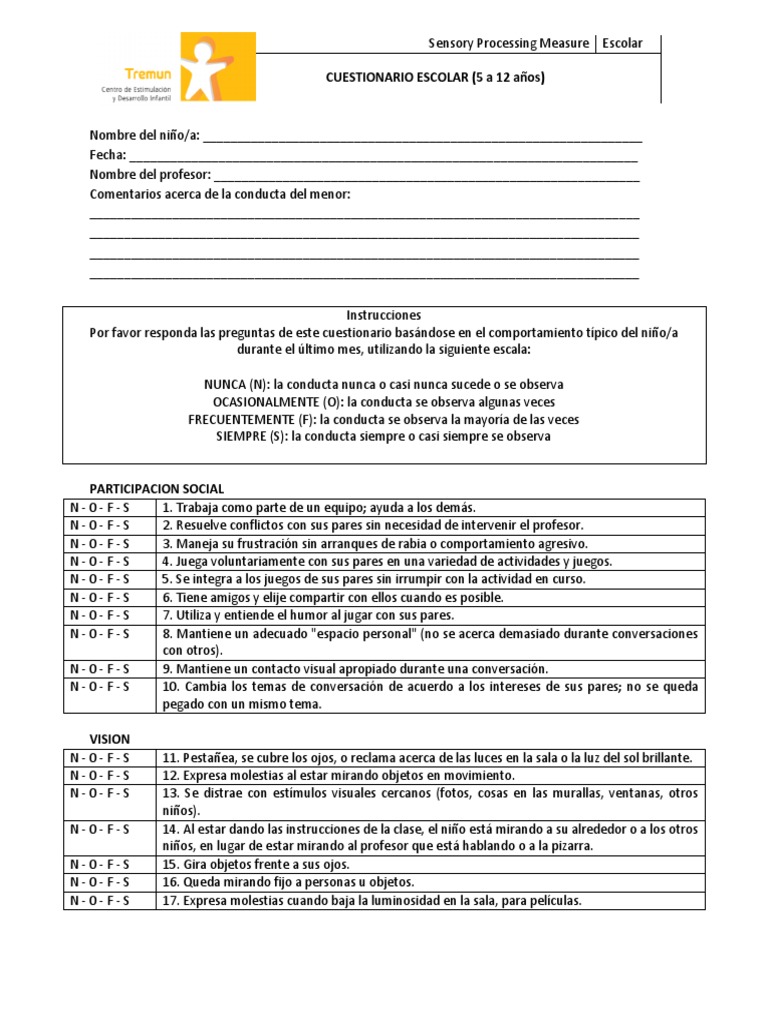 Cuestionario SPM Escolar 5-12 Años | PDF | Comportamiento