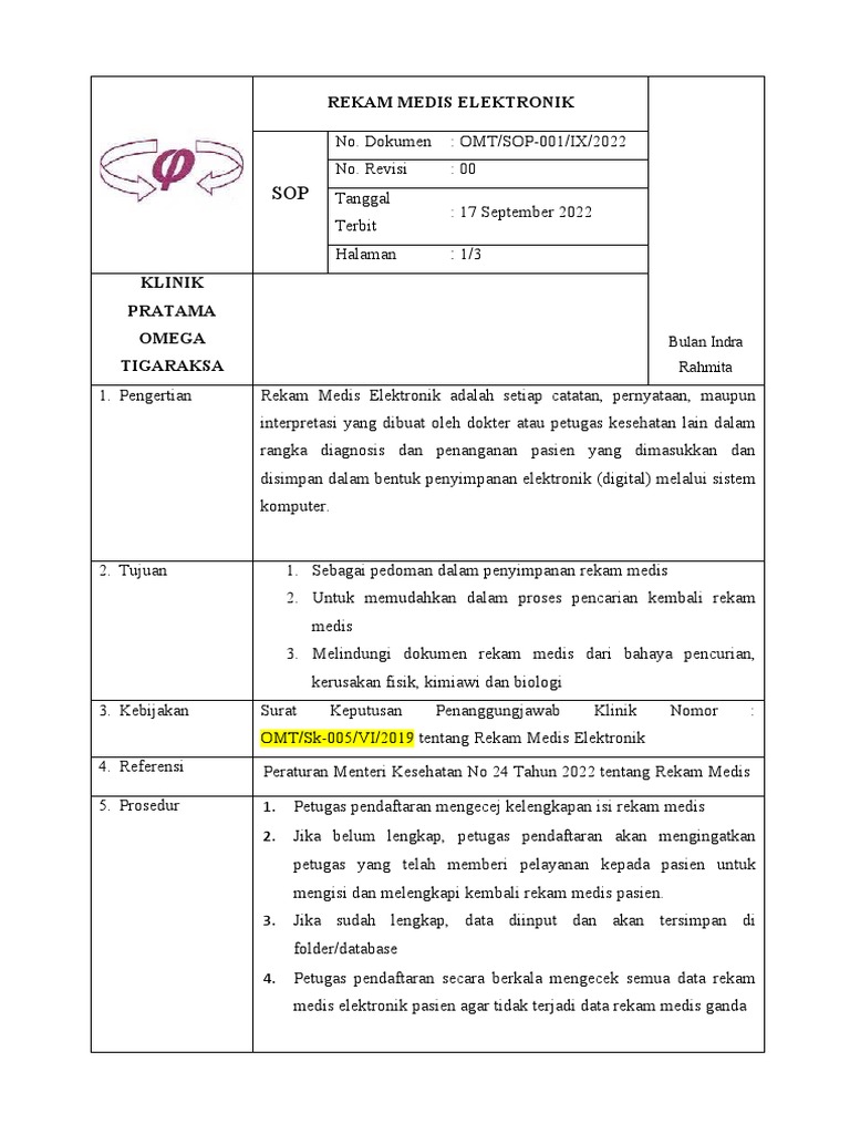 SOP Rekam Medis Elektronik | PDF