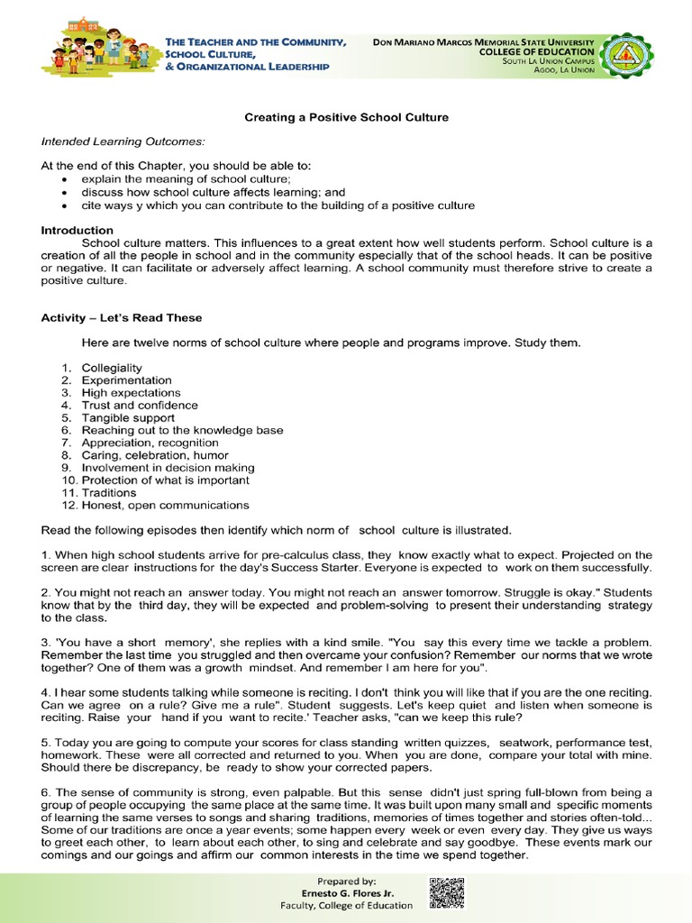 Lesson 10 Creating A Positive School Culture | PDF