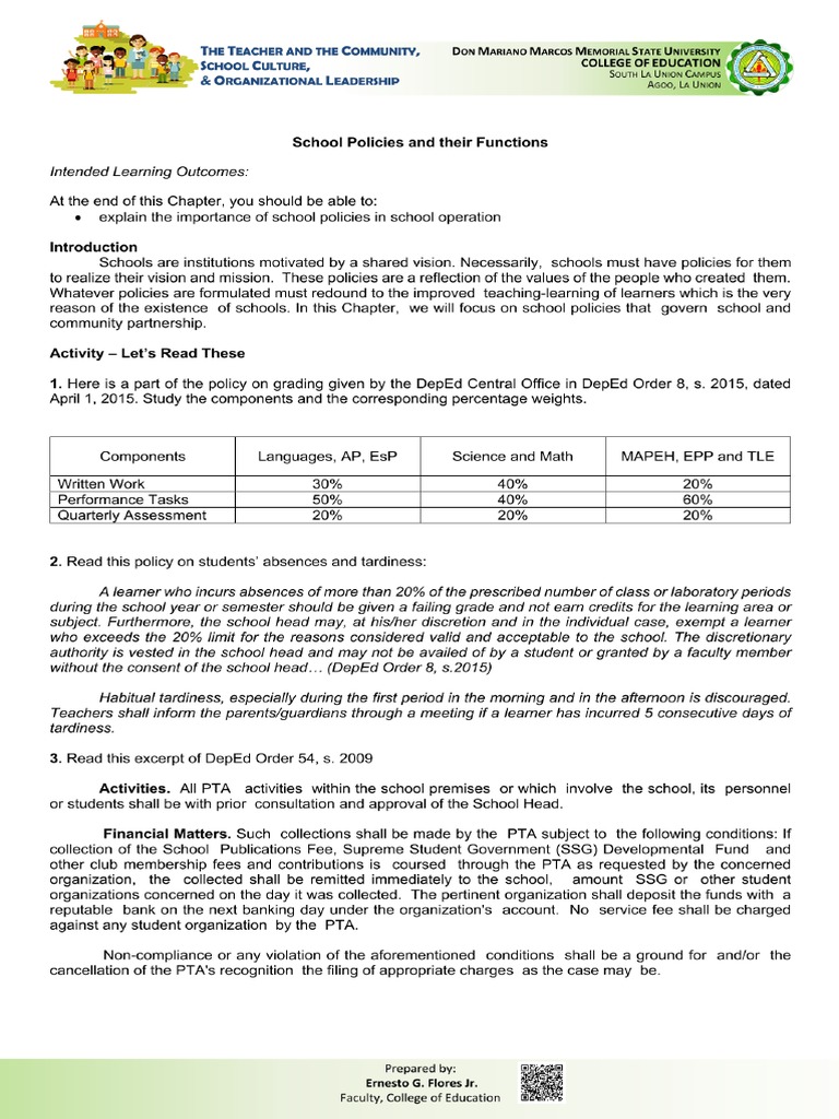 Lesson 11 School Policies and Their Functions | PDF