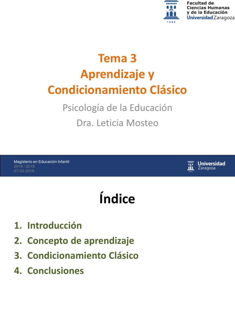 Tema 3 - Aprendizaje y Condicionamiento Clásico | PDF | Aprendizaje ...