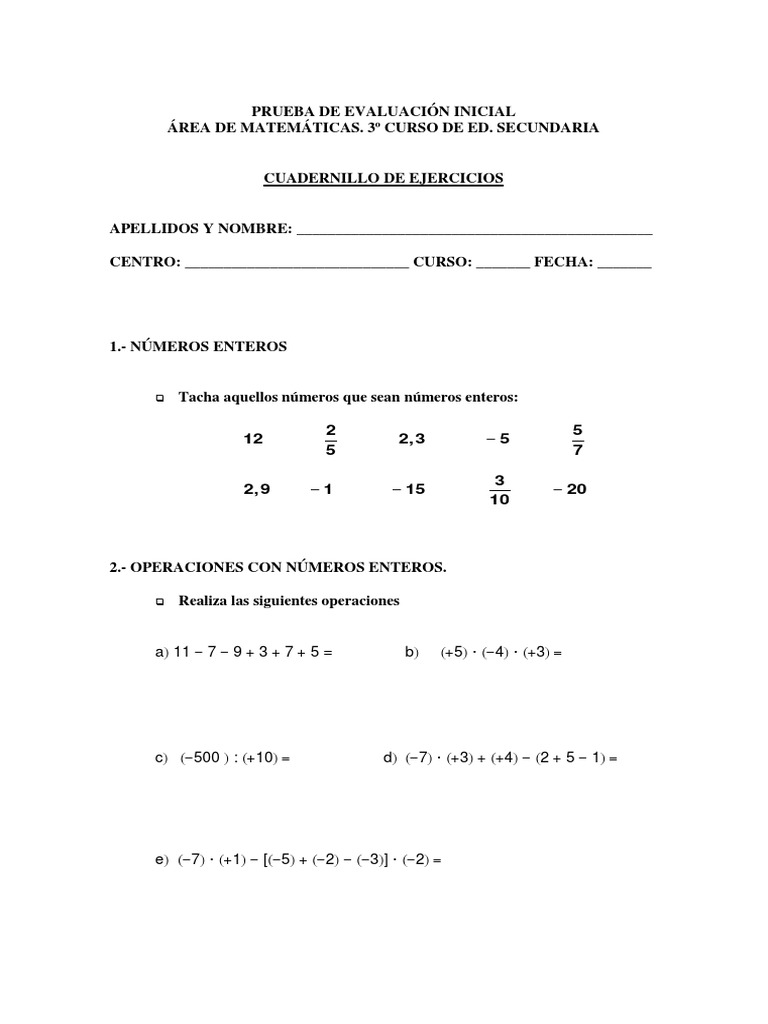 Evaluacion Inicial - Matematicas-3-Eso - CUADERNILLO DEL ALUMNO | PDF ... Evaluacion Inicial - Matematicas-3-Eso - CUADERNILLO DEL ALUMNO | PDF ...