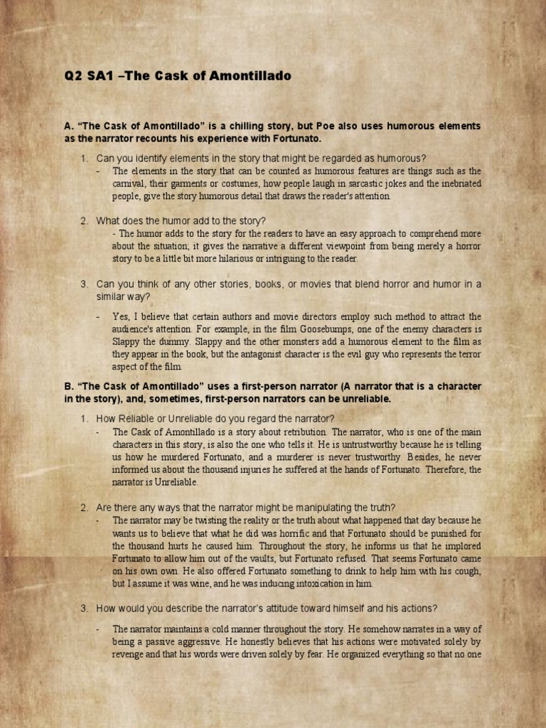 Q2 SA1 - The Cask of Amontillado | PDF