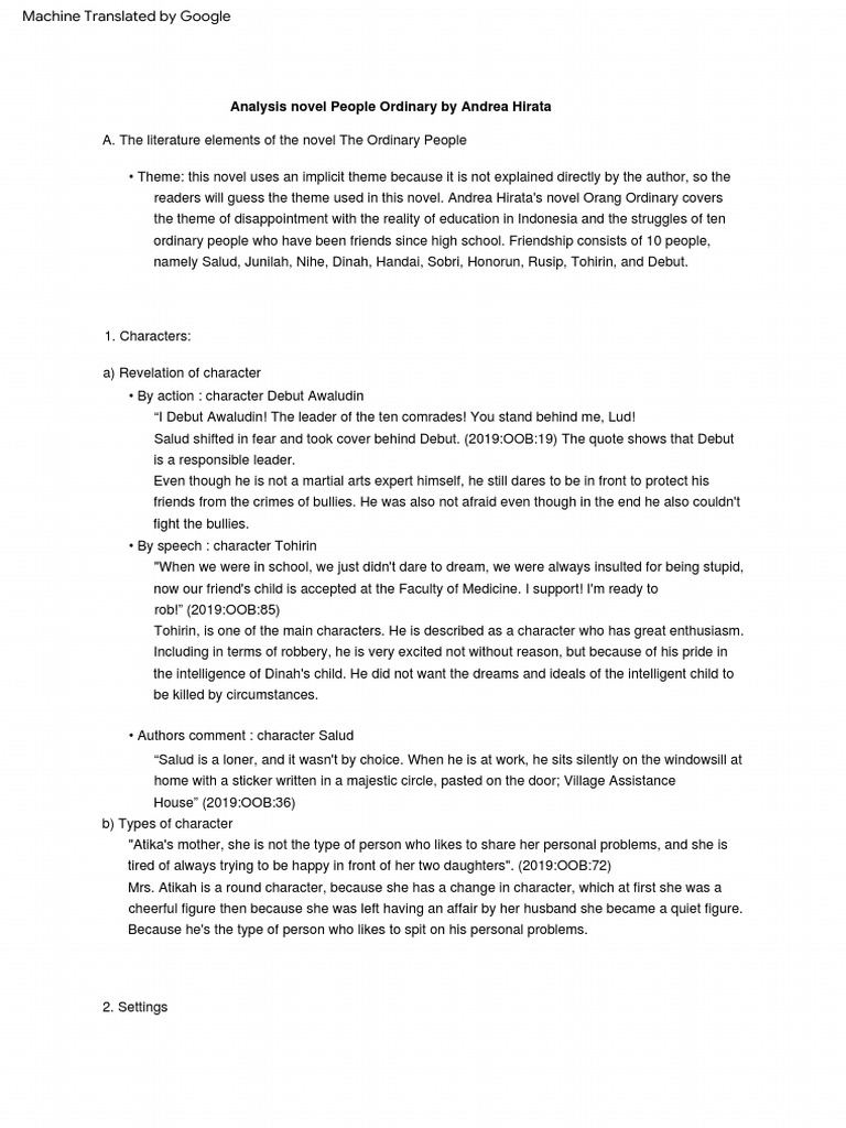 Analysis Novel Orang Orang Biasa by Andrea Hirata | PDF