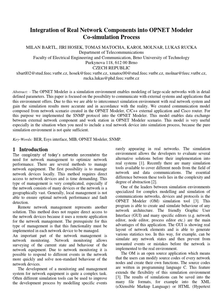 69-Integration of Real Network Components Into Opnet Modeler Cosimulation Process | PDF ...
