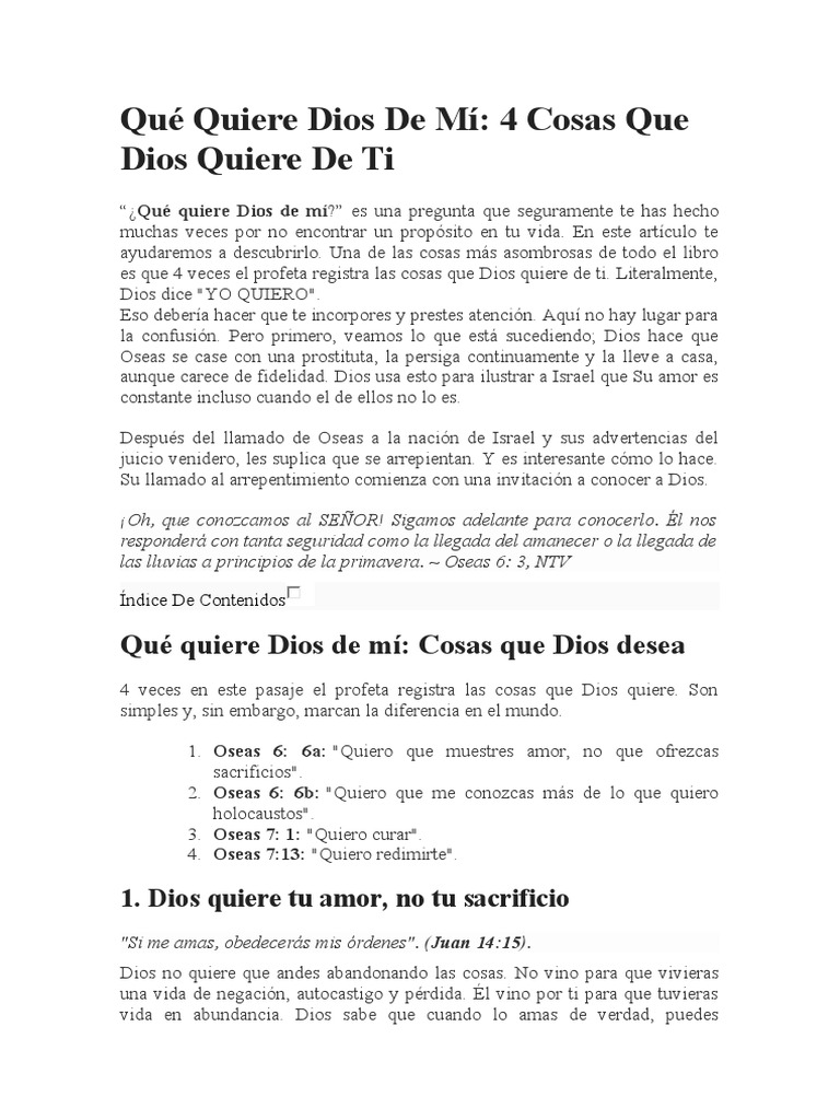 Qué Quiere Dios de Mí | PDF | Amor | Oración