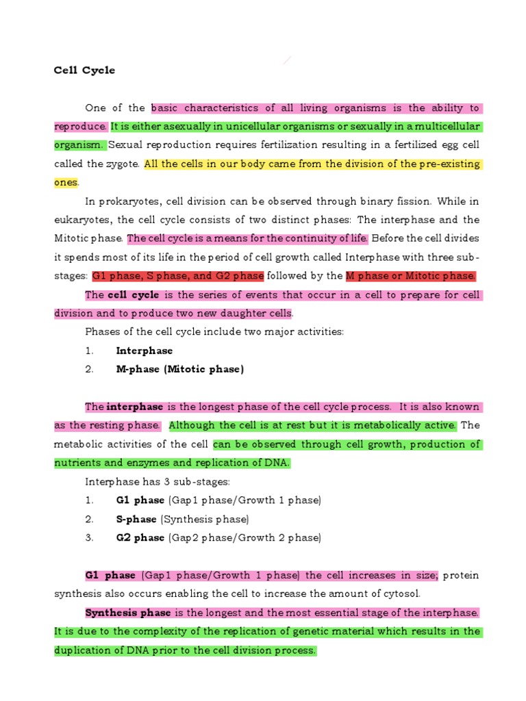 Cell Cycle Handouts - PDF (Highlighted) | PDF | Cell Cycle | Mitosis