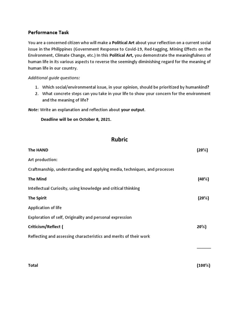 Political Art Performance Task Guide | PDF | Art