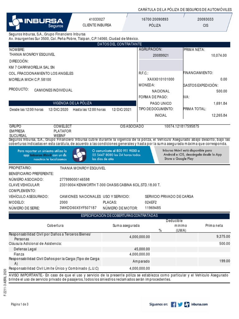 Póliza Inbursa | PDF | Póliza de seguros | Seguro