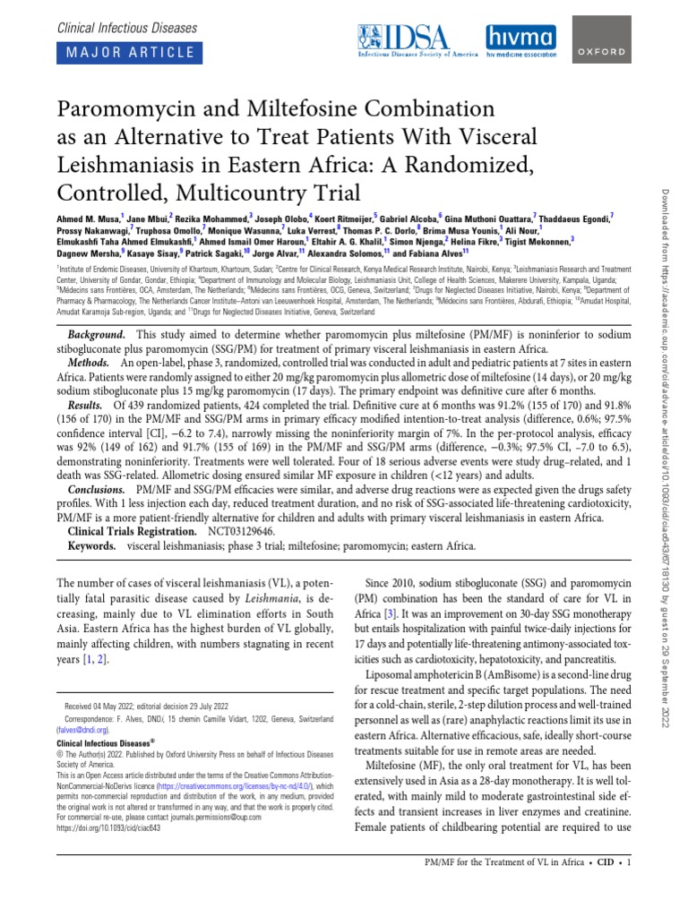 Paromomycin And Miltefosine Combination As An Alternative To Treat