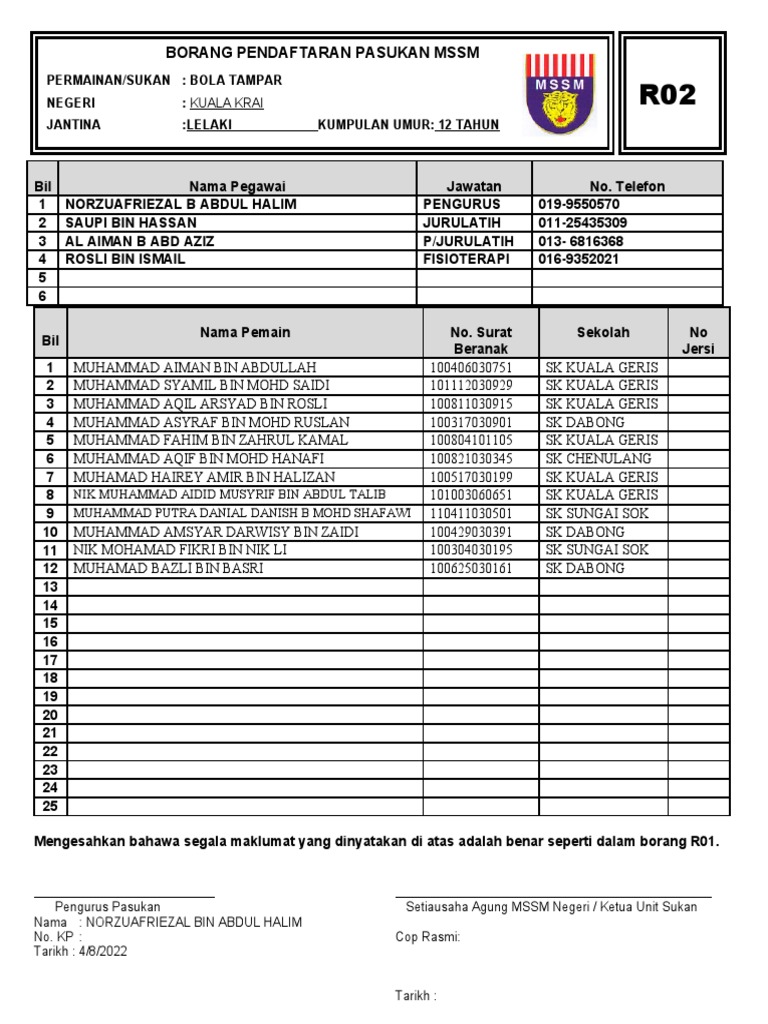Borang Pendaftaran R02 VB KUALA KRAI | PDF