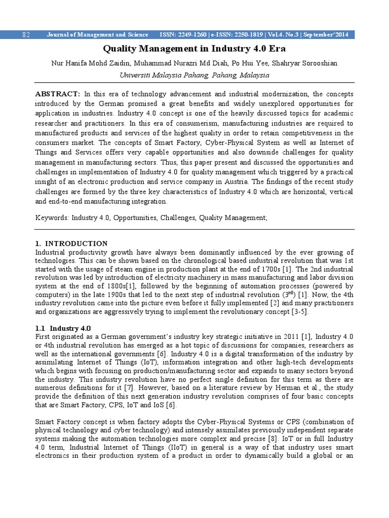Quality Management in Industry 4.0 | PDF | International Standard ...