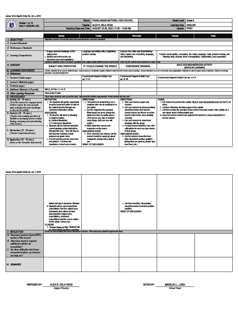 DLL For Eng 8 - Q1 - Wk1 | PDF | Learning | Teachers