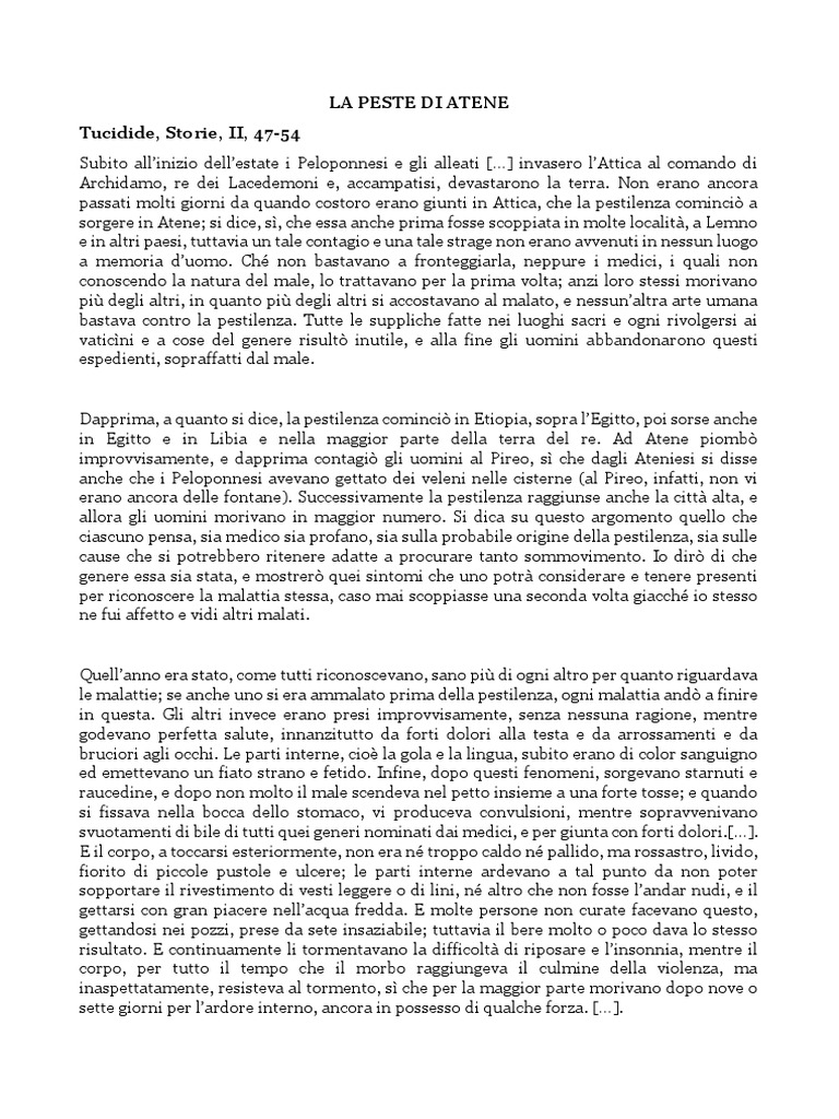 LA PESTE DI ATENE - Tucidide | PDF