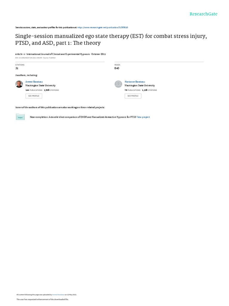 Single-Session Manualized Ego State Therapy (EST) For Combat Stress ...