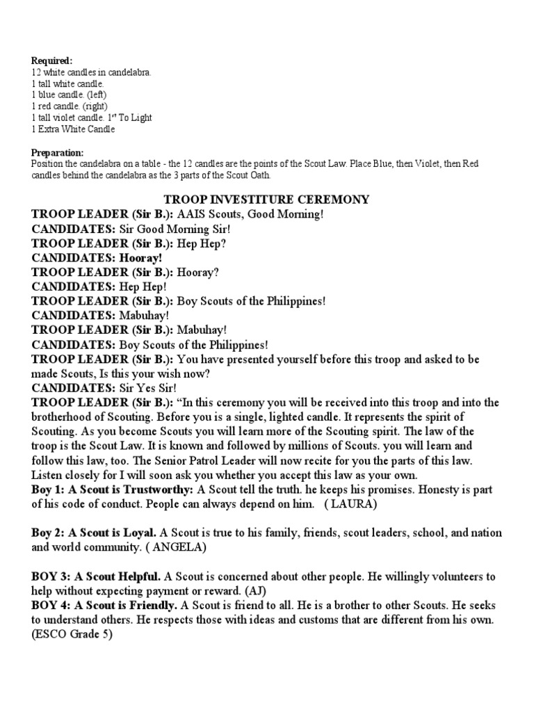 Investiture Ceremony Troop | PDF | Scouting