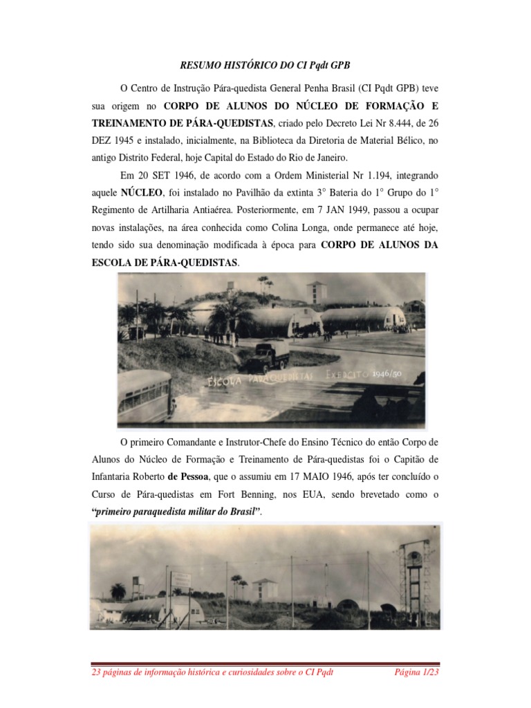 Resumo Historico Do Ci PQDT GPB | PDF | Paraquedistas militares | Brasil
