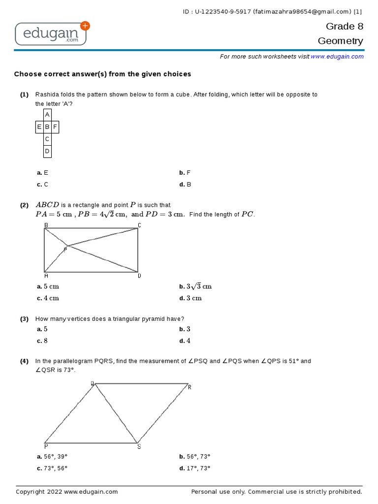 Grade8 1223540 9 5917.q | PDF | Rectangle | Mathematics