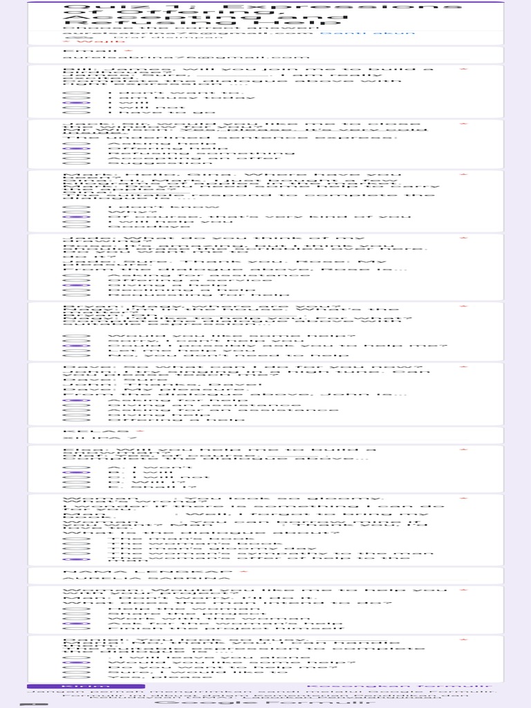 Quiz 1 Expressions of Offering, Accepting and Re | PDF