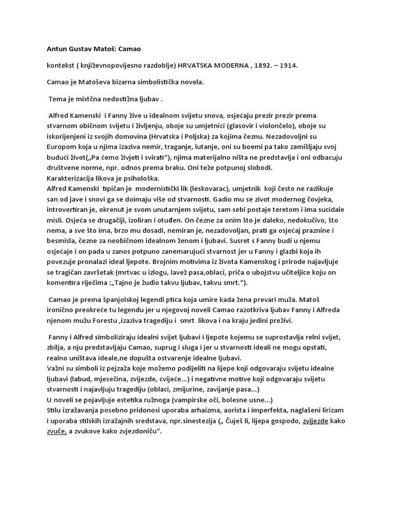 Antun Gustav Matoš, Camao I Cvijet Sa Raskršća | PDF