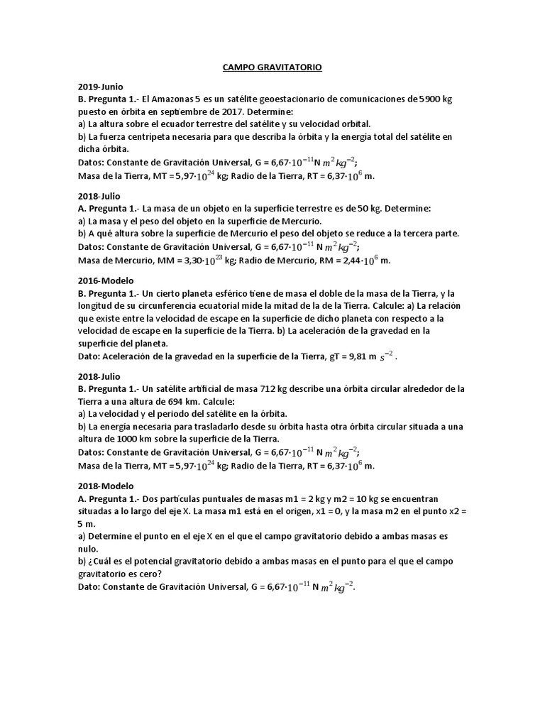 Ejercicios de Física | PDF | Masa | Orbita