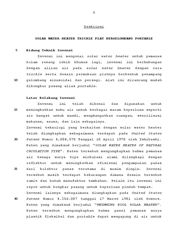 Deskripsi Hki Solar Water Heater Trickle Plat Bergelombang Portable | PDF