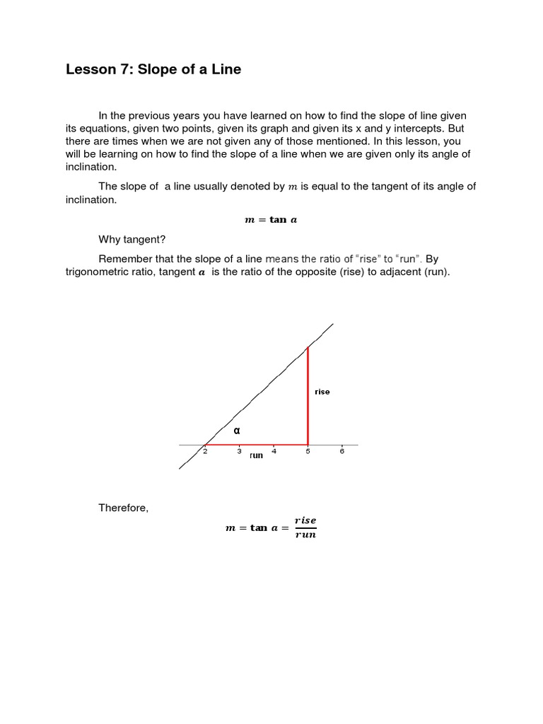 Lesson 7 - Slope of A Line | PDF | Slope | Trigonometric Functions