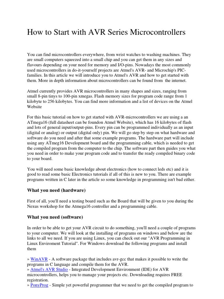 How To Start With AVR Series Micro Controllers | PDF