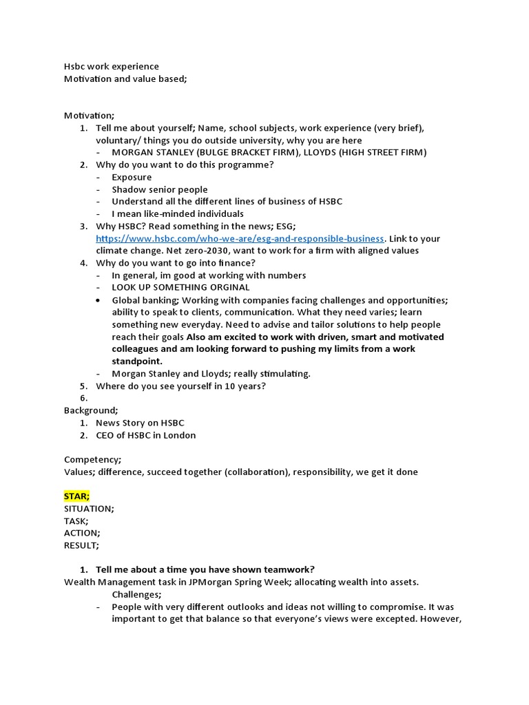 HSBC Work Experience | PDF | Hsbc | Business Model
