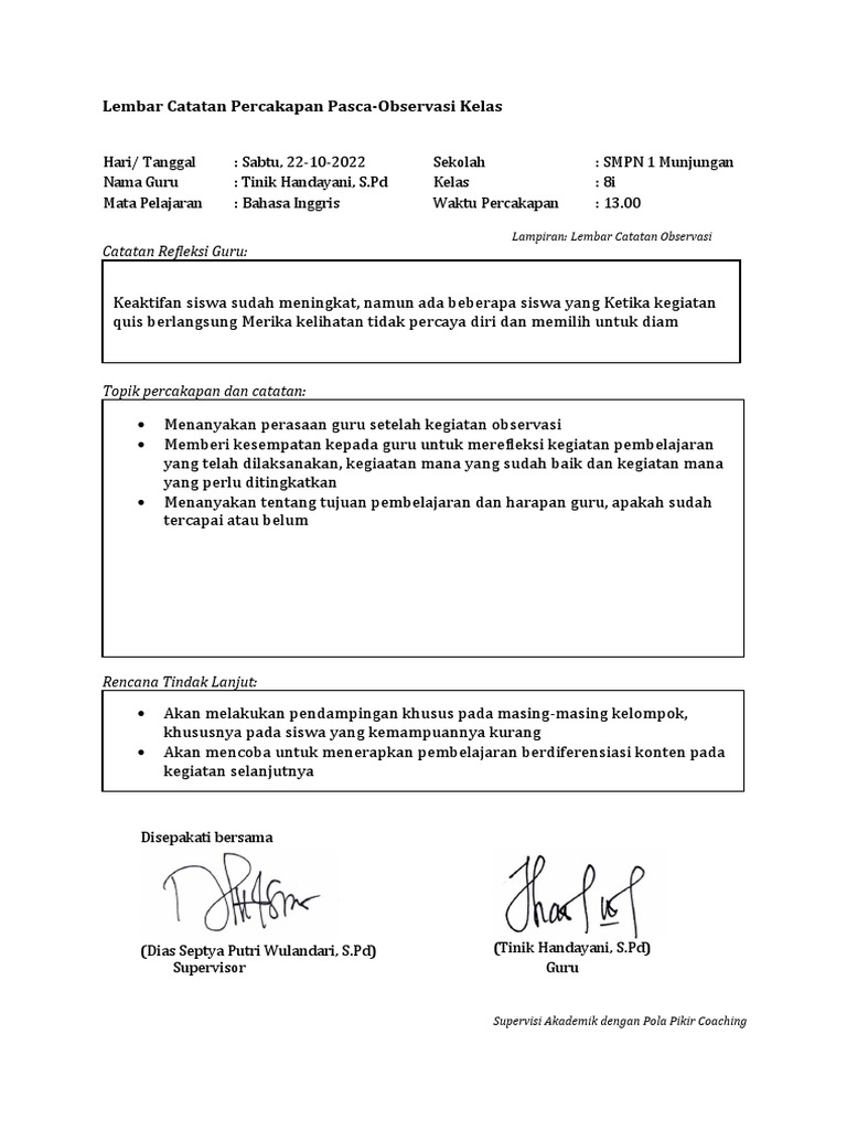 3 - Lembar Catatan Percakapan Pasca-Observasi Kelas | PDF