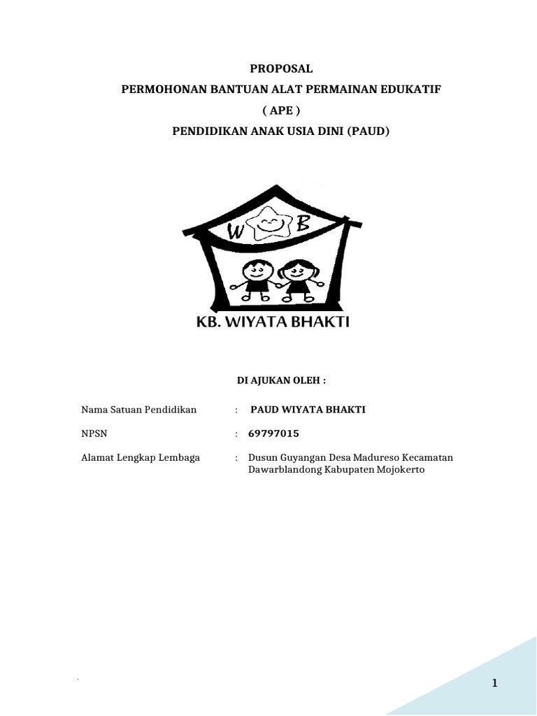 Proposal Bantuan APE untuk PAUD | PDF