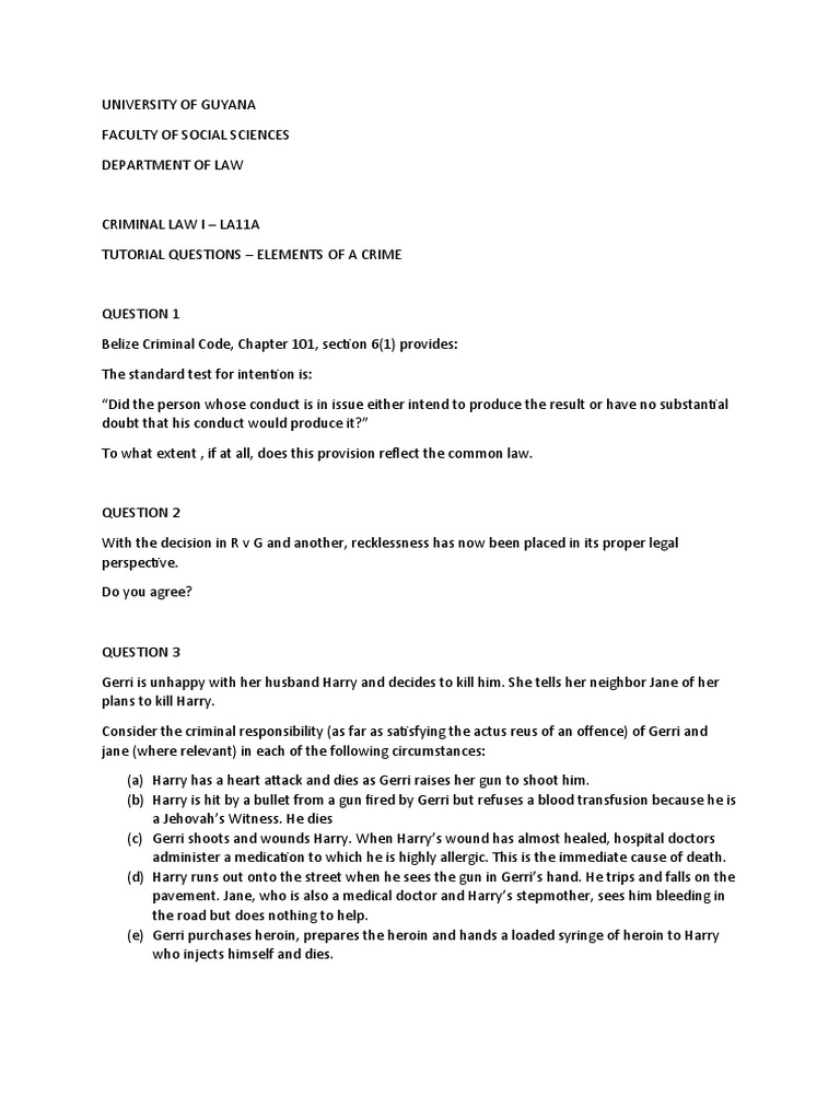 Analysis of Criminal Intent and Liability in Various Homicide Scenarios ...