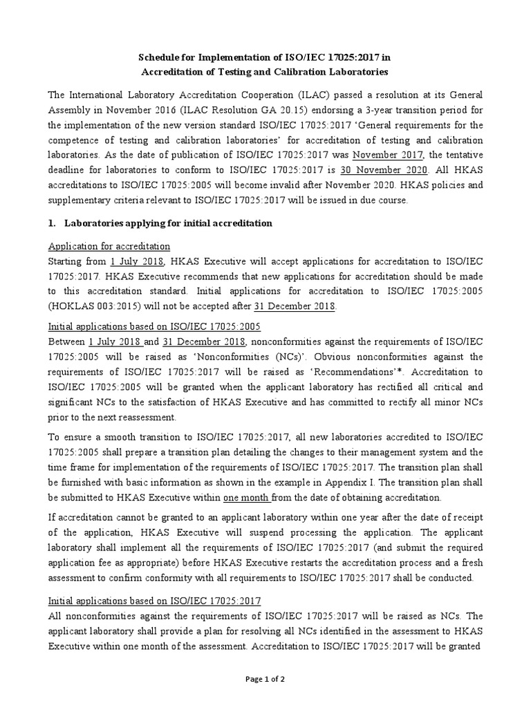Schedule For Implementation of ISO 17025 | PDF | International Organization For Standardization