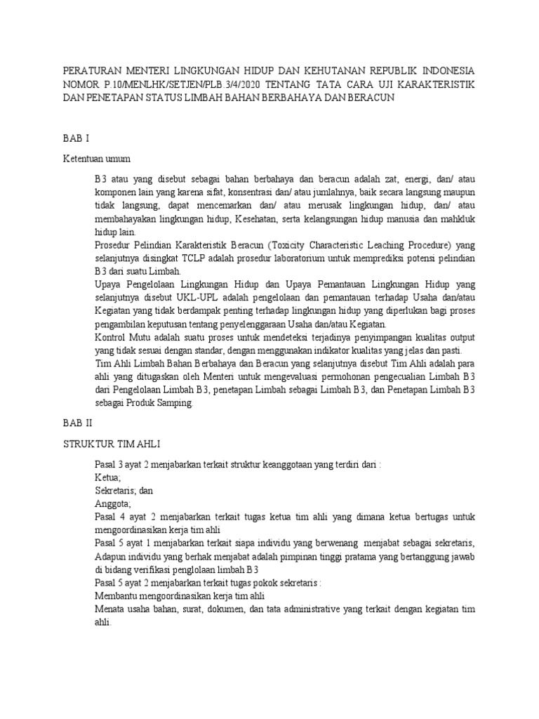 Permen LHK 10 Tahun 2020 | PDF