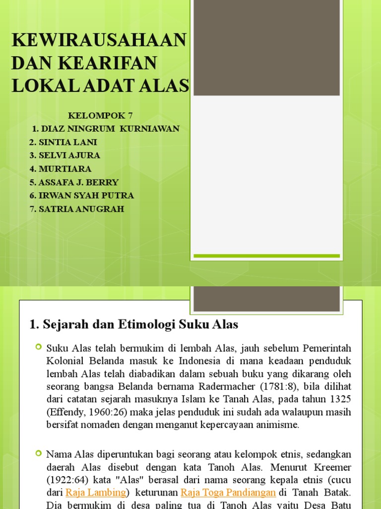 Kewirausahaan Dan Kearifan Lokal Adat Alas | PDF