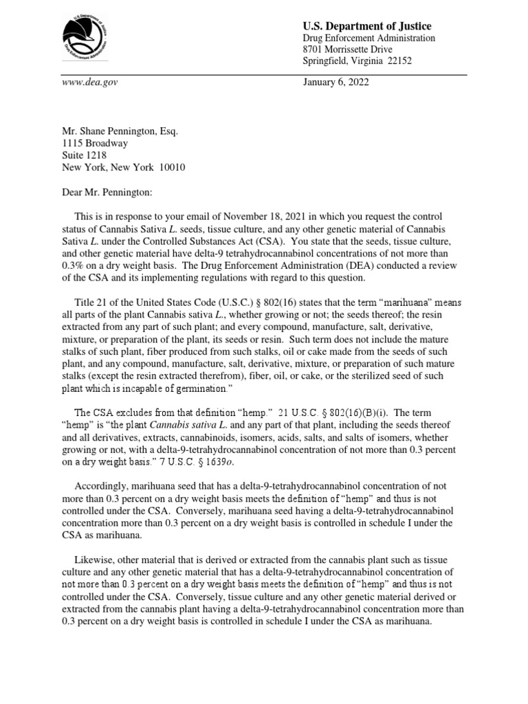 U.S. DEA Official Determination On The Legality of Cannabis Seeds | PDF ...