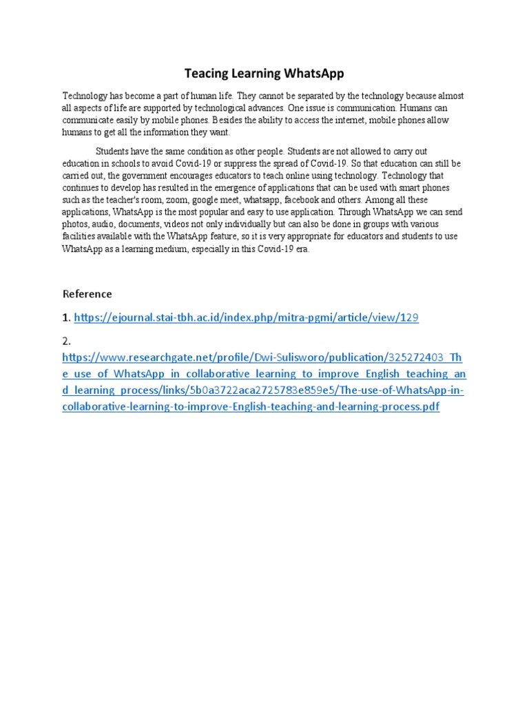 Zulfia Azizah - Teacing Learning WhatsApp | PDF