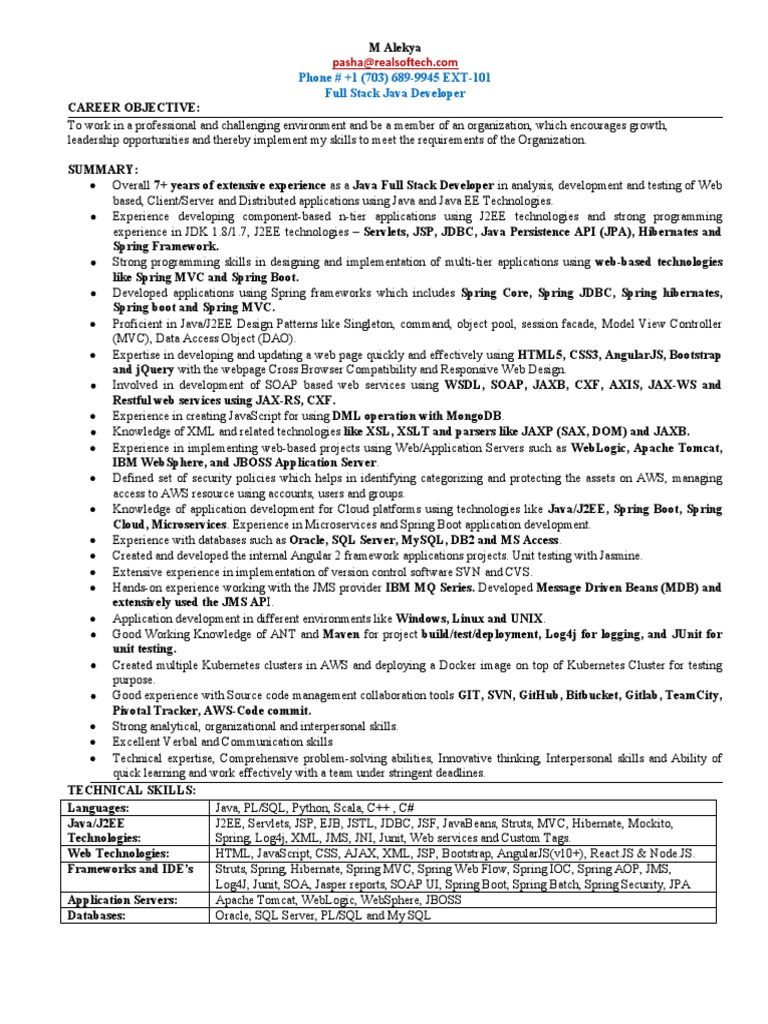 Resume of Alekya - FullStack Dev | PDF | Spring Framework | Representational State Transfer
