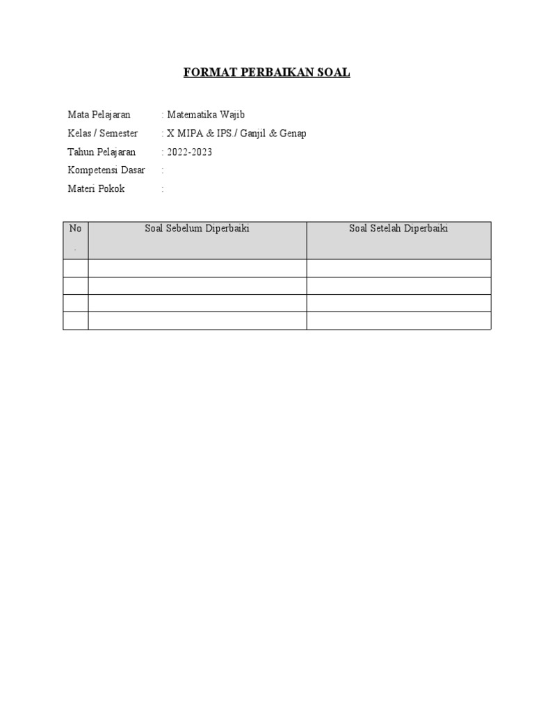 Format Perbaikan Soal | PDF
